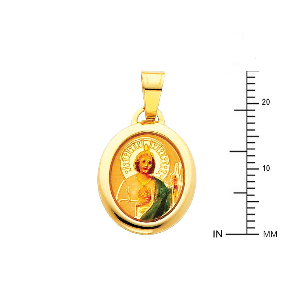 14k Yellow Gold Religious Saint Jude Enamel Picture Charm Pendant