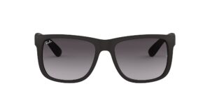 ray-ban rb4165 justin rectangular sunglasses, rubber black/light grey gradient dark grey, 55 mm