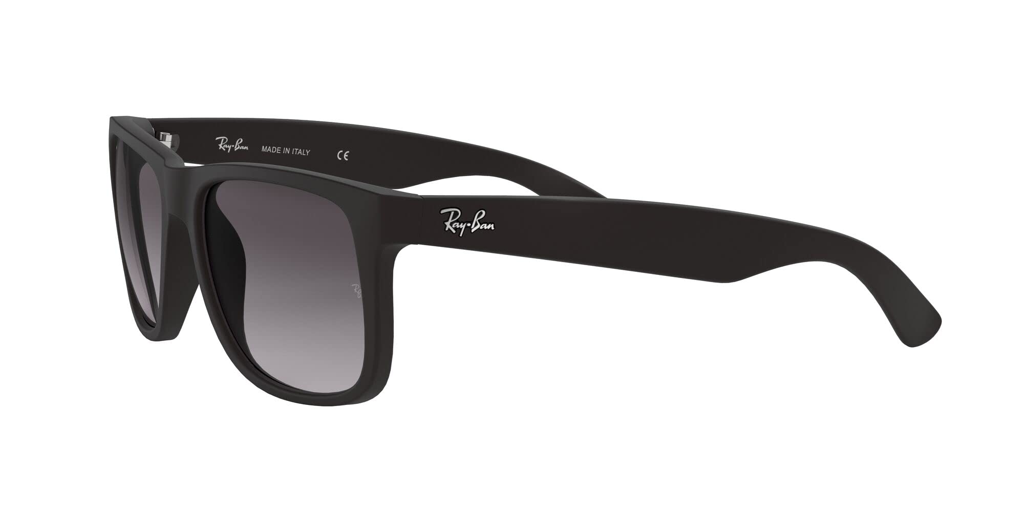 Ray-Ban RB4165 Justin Rectangular Sunglasses, Rubber Black/Light Grey Gradient Dark Grey, 55 mm