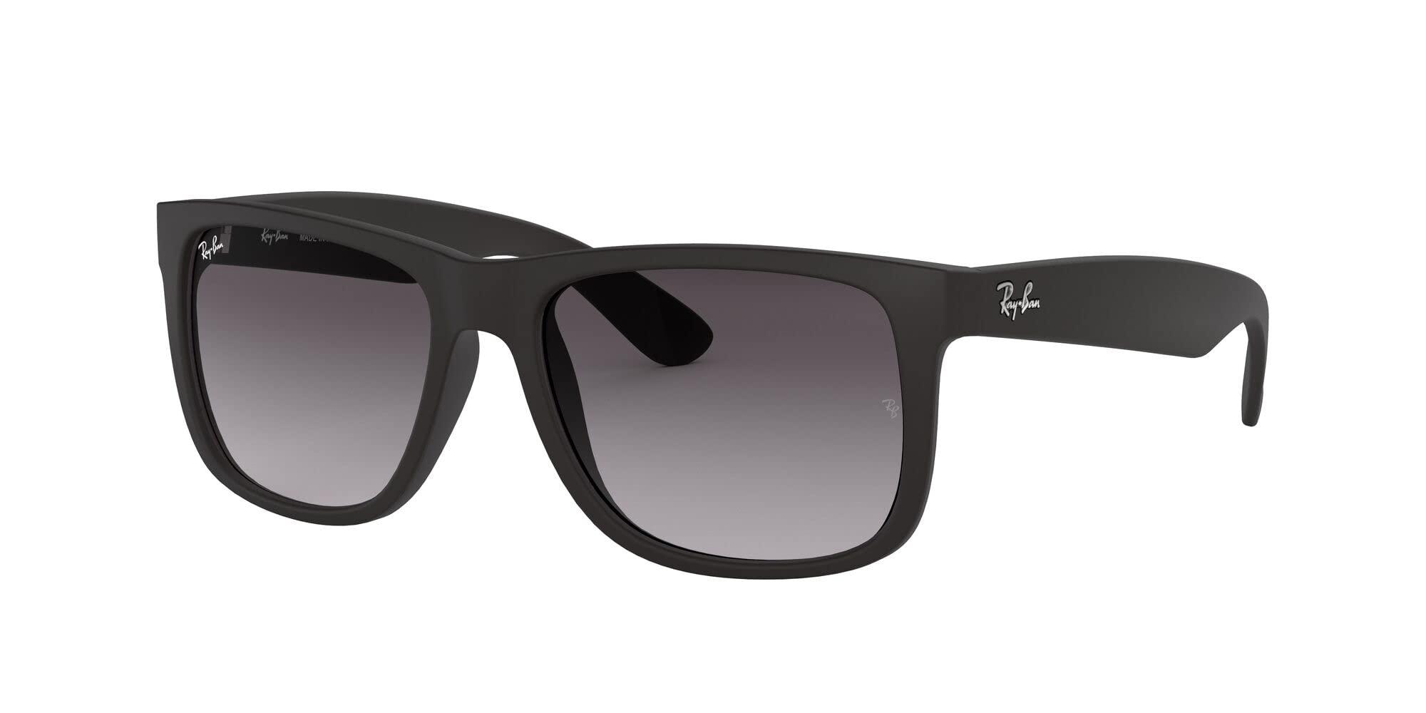 Ray-Ban RB4165 Justin Rectangular Sunglasses, Rubber Black/Light Grey Gradient Dark Grey, 55 mm