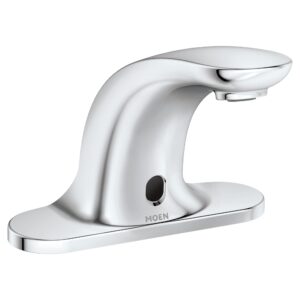 moen m-power chrome commercial touchless 4-inch centerset hands-free battery powered sensor-operated bathroom faucet, ca8301