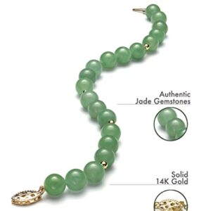 14k Gold Natural Green Jade Bead Bracelet, 7.5"