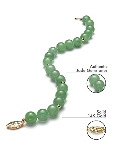 14k Gold Natural Green Jade Bead Bracelet, 7.5"