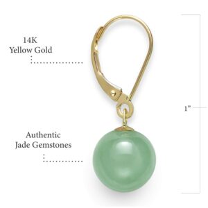 14k Yellow Gold Natural Green Jade Drop Dangle Leverback Earrings