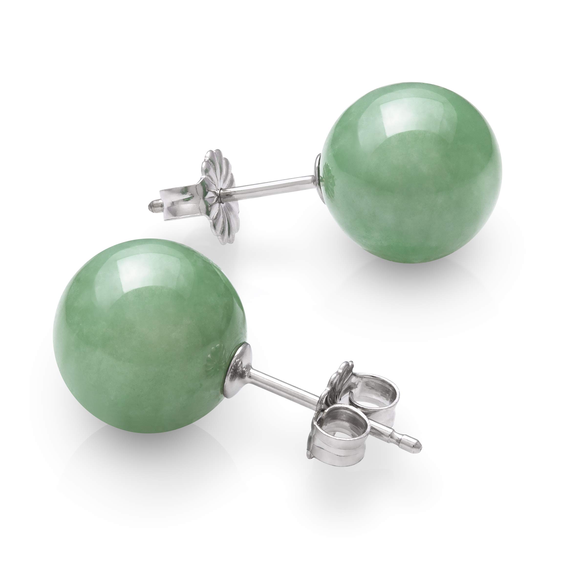 Sterling Silver Natural Green Jade Round Stud Earrings (10mm)