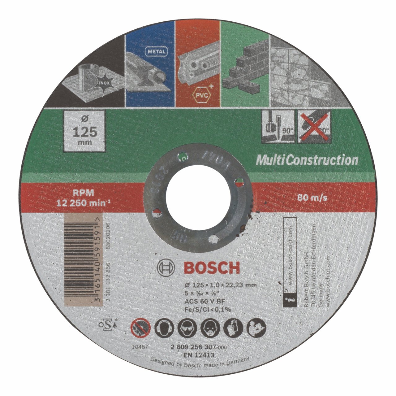 Bosch DIY Trennscheibe Multi Construction für Winkelschleifer (Ø 125 mm, gerade, ACS 60 V BF)