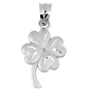 925 Sterling Silver Irish Lucky Charm Four-Leaf Clover Pendant