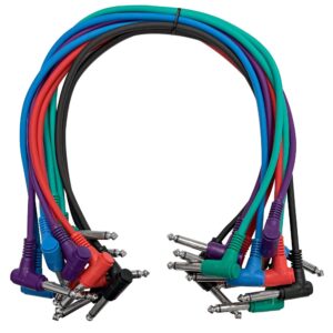 seismic audio speakers ¼” ts right angle patch cables, multi colored guitar cables, 1.5 feet, pack of 10