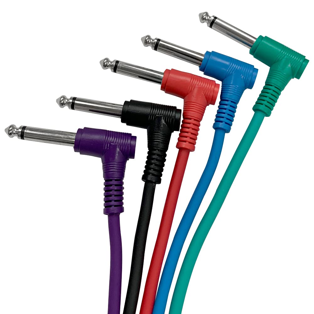 Seismic Audio Speakers ¼” TS Right Angle Patch Cables, Multi Colored Guitar Cables, 1.5 Feet, Pack of 10