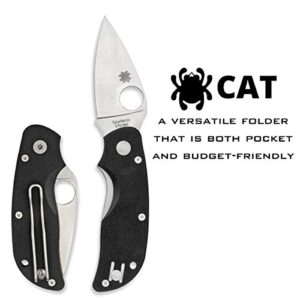 Spyderco Cat Value Knife with 2.50" CTS BD1N Stainless Steel and Durable Black G-10 Handle - PlainEdge - C129GP