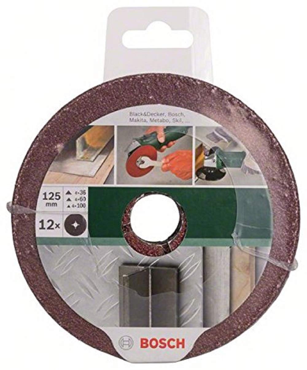 Bosch 12 pcs. Fibre Sanding Disc Set (Aluminium Oxide, Ø 125 mm, Accessories for Angle Grinders)