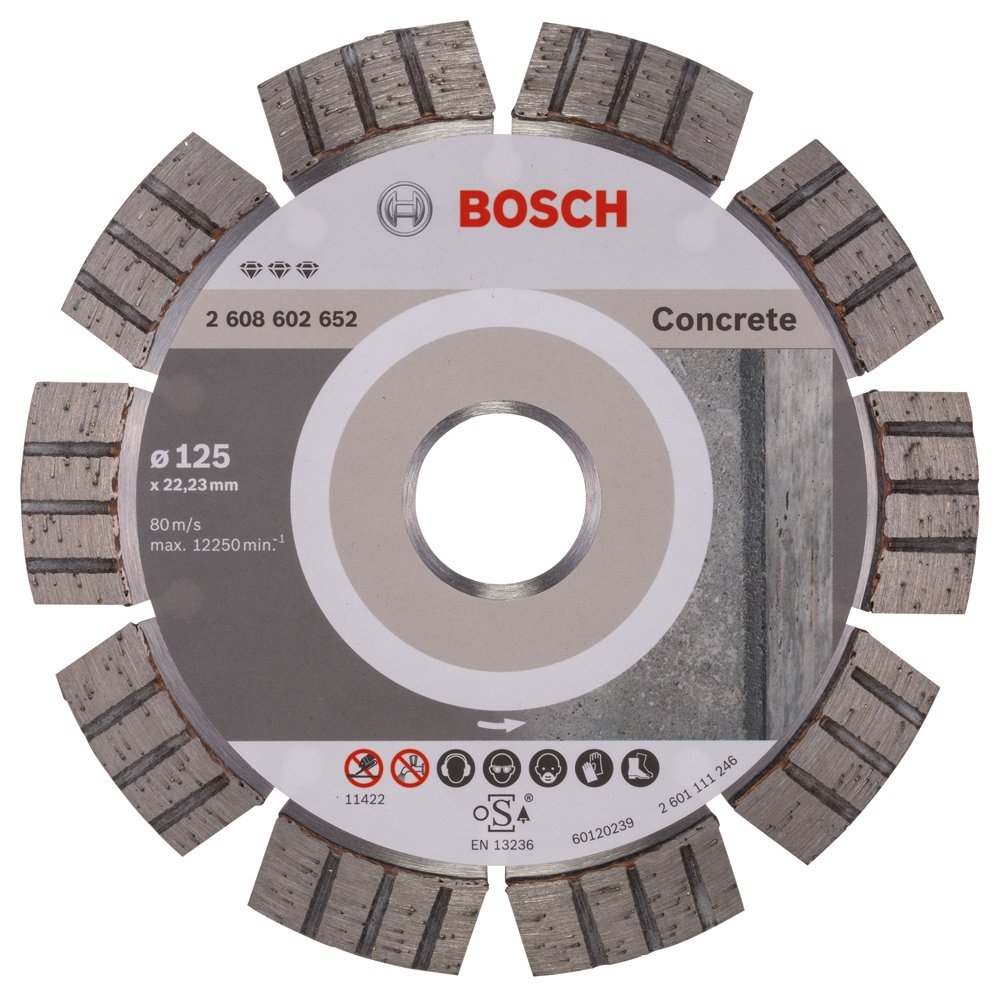 Bosch 2608602652 Diamond Cutting Disc Best for Concrete, 125mm Ø, 22.23mm x 2.2mm x 12mm, Silver/Grey