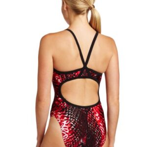 Speedo Women's Mighty Python Xtra Life Lycra Flyback Performance Swimsuit, Red, 26