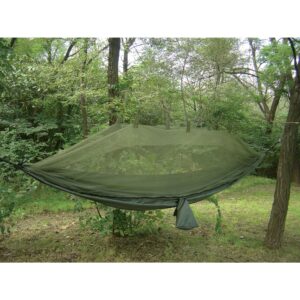 snugpak jungle hammock with mosquito net, lightweight parachute nylon, includes 2 steel carabiners, supports 400 pounds