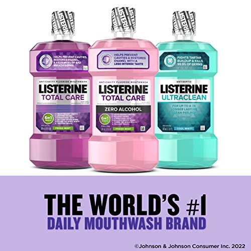 Listerine Total Care Zero Alcohol Anticavity Mouthwash, Bad Breath Treatment, Alcohol Free Mouthwash for Adults; Fresh Mint Flavor, 1 L (Pack of 2)