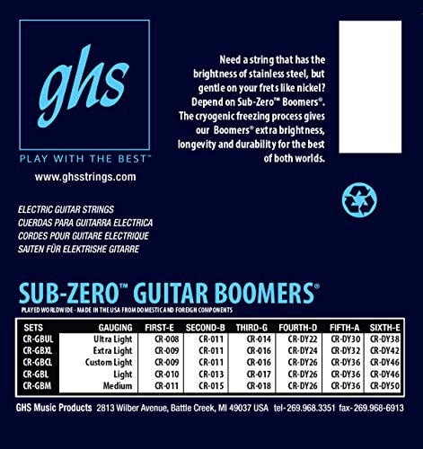 GHS Sub-Zero Guitar Boomers - Electric Guitar Strings - Extra Light (009-042)