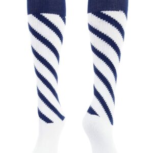 TCK Candy Stripes Knee High softball Socks (White/Navy/Navy, Small)