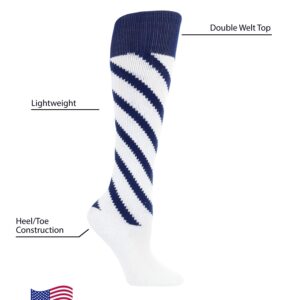 TCK Candy Stripes Knee High softball Socks (White/Navy/Navy, Small)