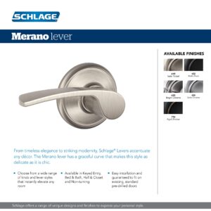 Schlage F40 MER 622 Merano Door Lever, Bed & Bath Privacy Lock, Matte Black