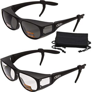 global vision 2 pairs clear and smoke - escort fit over sunglasses anzi z87.1+ safety compliant