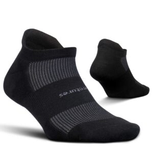 feetures high performance cushion ankle sock - no show socks for women & men with heel tab - black, m (1 pair)