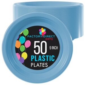 exquisite 9 inch. dinner plates light blue plastic plates disposable, 50 count plate set, disposable plates for party, heavy duty plastic plates disposable, plastic plates for party, party plates