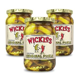 wickles pickles original pickles (3 pack) - spicy garlic pickles - sweet & hot pickle slices - sweet, slightly spicy, wickedly delicious (16 oz each)