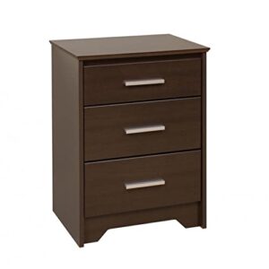 prepac coal harbor contemporary tall nightstand side table with 3 drawers, functional 3-drawer bedside table 15.75" d x 20.5" w x 27" h, espresso, ech-2027