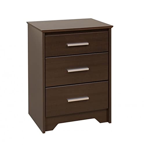 Prepac Coal Harbor Contemporary Tall Nightstand Side Table with 3 Drawers, Functional 3-Drawer Bedside Table 15.75" D x 20.5" W x 27" H, Espresso, ECH-2027