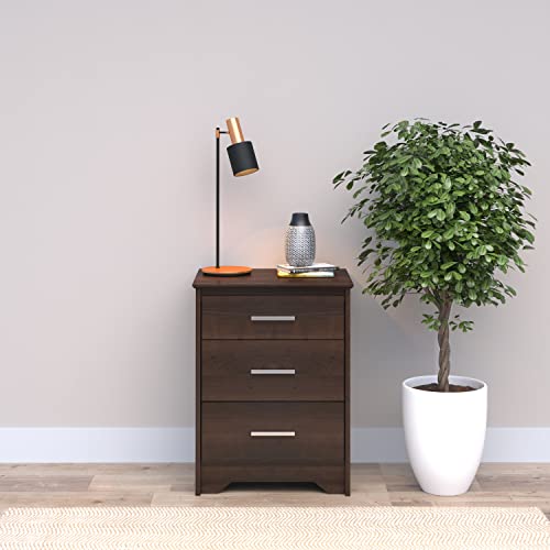 Prepac Coal Harbor Contemporary Tall Nightstand Side Table with 3 Drawers, Functional 3-Drawer Bedside Table 15.75" D x 20.5" W x 27" H, Espresso, ECH-2027