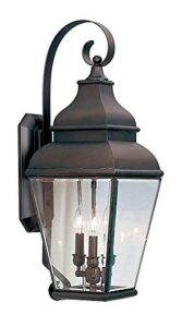 livex lighting 2593-07 exeter 3 light outdoor bronze finish solid brass wall lantern with clear beveled glass