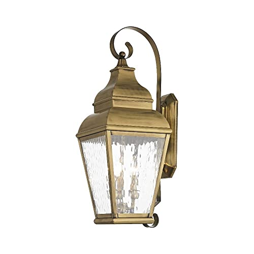 Livex Lighting 2593-07 Exeter 3 Light Outdoor Bronze Finish Solid Brass Wall Lantern with Clear Beveled Glass