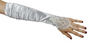 grace fingerless long gathered and beaded gloves, silver