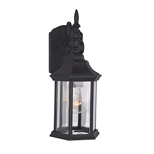 DESIGNERS FOUNTAIN Devonshire Outdoor Light Fixture, 14 Inch Exterior Wall Mount Lantern Sconce, Clear Glass Porch Lights for Front Door, Patio, and House Garage, Black, 2961-BK