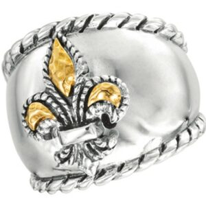 Phillip Gavriel 18K Yellow Gold and Sterling Silver Fleur De Lis Ring Size 8