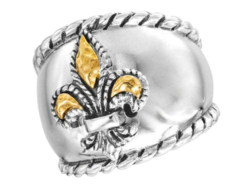 Phillip Gavriel 18K Yellow Gold and Sterling Silver Fleur De Lis Ring Size 8