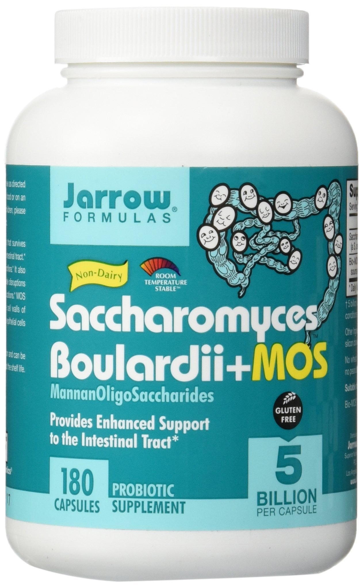 Jarrow Formulas Saccharomyces Boulardii Probiotics + MOS 5 Billion CFU Probiotic Yeast for Intestinal Health Support, Gut Health Supplements for Women and Men, 180 Veggie Capsules, 180 Day Supply