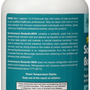 Jarrow Formulas Saccharomyces Boulardii Probiotics + MOS 5 Billion CFU Probiotic Yeast for Intestinal Health Support, Gut Health Supplements for Women and Men, 180 Veggie Capsules, 180 Day Supply