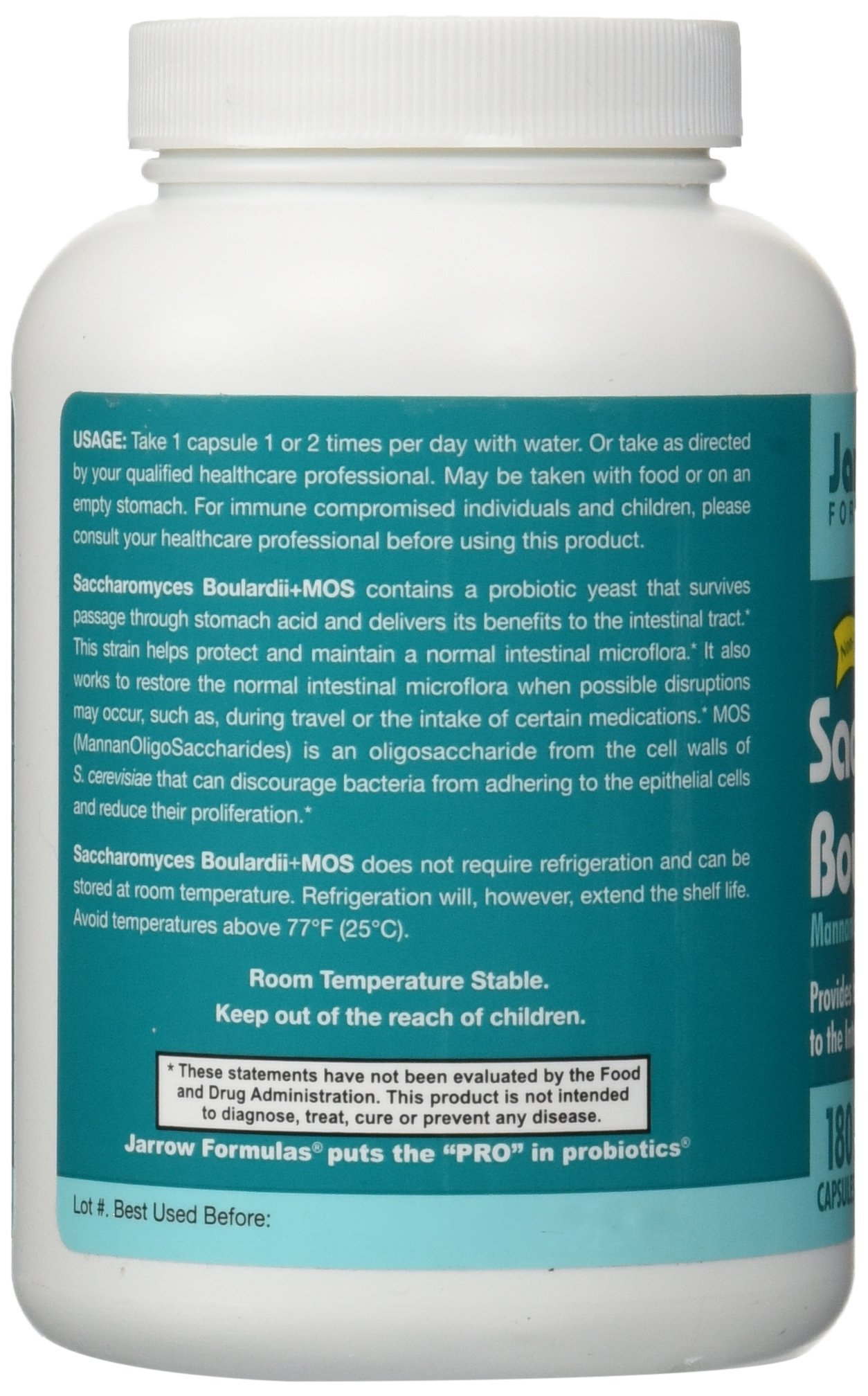 Jarrow Formulas Saccharomyces Boulardii Probiotics + MOS 5 Billion CFU Probiotic Yeast for Intestinal Health Support, Gut Health Supplements for Women and Men, 180 Veggie Capsules, 180 Day Supply