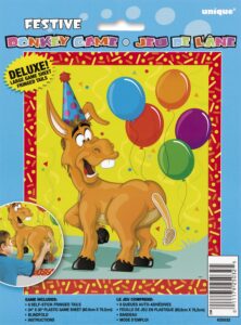 festive fun deluxe pin the tail on the donkey party game - (pack of 12) - reusable design & exciting prizes - ultimate crowd-pleaser for kids and adults