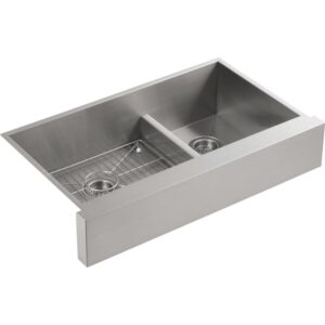 kohler vault double bowl 18-gauge stainless steel farmhouse apron front kitchen sink , undermount installation k-3945-na