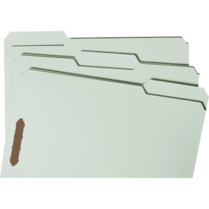 Smead 100% Recycled Pressboard Fastener File Folder, 2 Fasteners, 1/3-Cut Tab, 1" Expansion, Legal Size, Gray/Green, 25 per Box (20003)