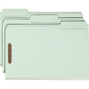 Smead 100% Recycled Pressboard Fastener File Folder, 2 Fasteners, 1/3-Cut Tab, 1" Expansion, Legal Size, Gray/Green, 25 per Box (20003)