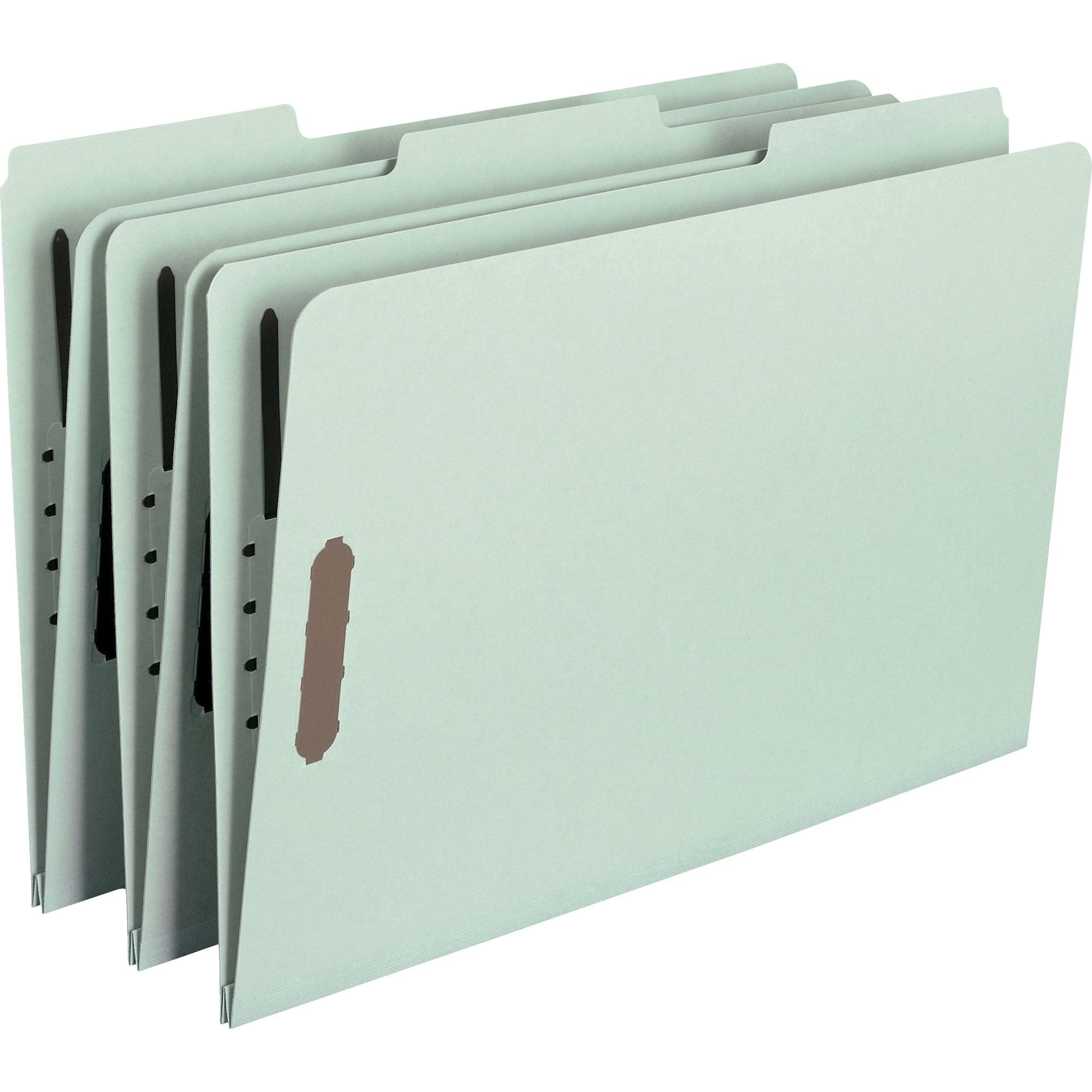 Smead 100% Recycled Pressboard Fastener File Folder, 2 Fasteners, 1/3-Cut Tab, 1" Expansion, Legal Size, Gray/Green, 25 per Box (20003)