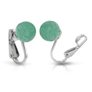 Simple Light Green Aventurine Gemstone Bead Round Ball Clip On Earrings Non-Piercing .925 Sterling Silver 8MM