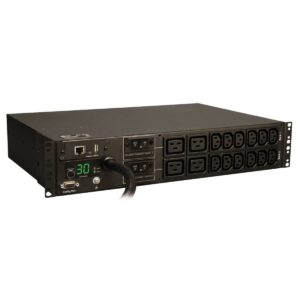 tripp lite monitored pdu, 30a, 16 outlets (12-c13 and 4-c19), 208/240v, l6-30p, 12 ft. cord, 2u rack-mount power (pdumnh30hv),black