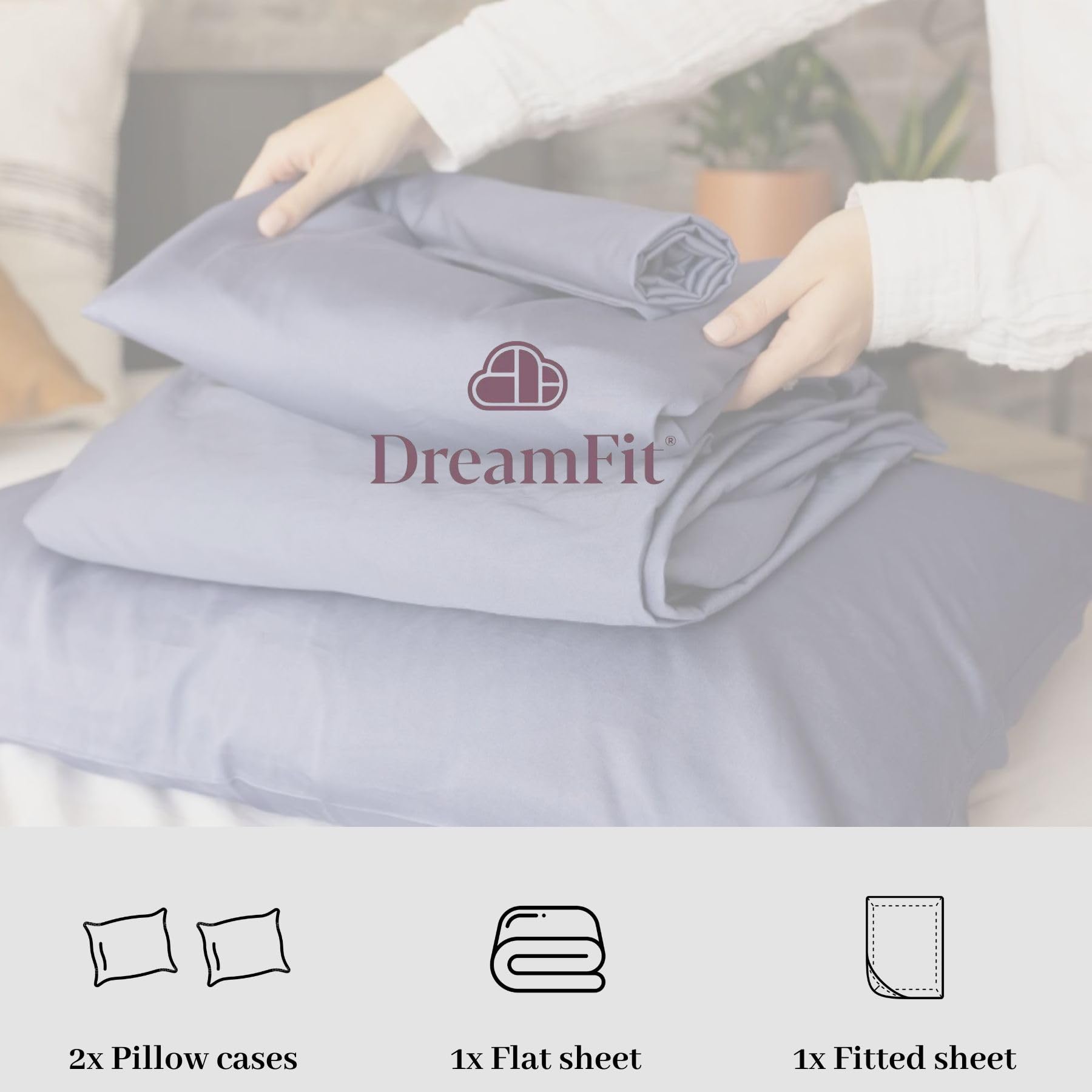 DreamFit DreamCool 100% Egyptian Cotton Cooling Bed Sheet Set with Elastic Corner Straps Extra Deep Pocket Crafted in USA King Sheet Set Ivory