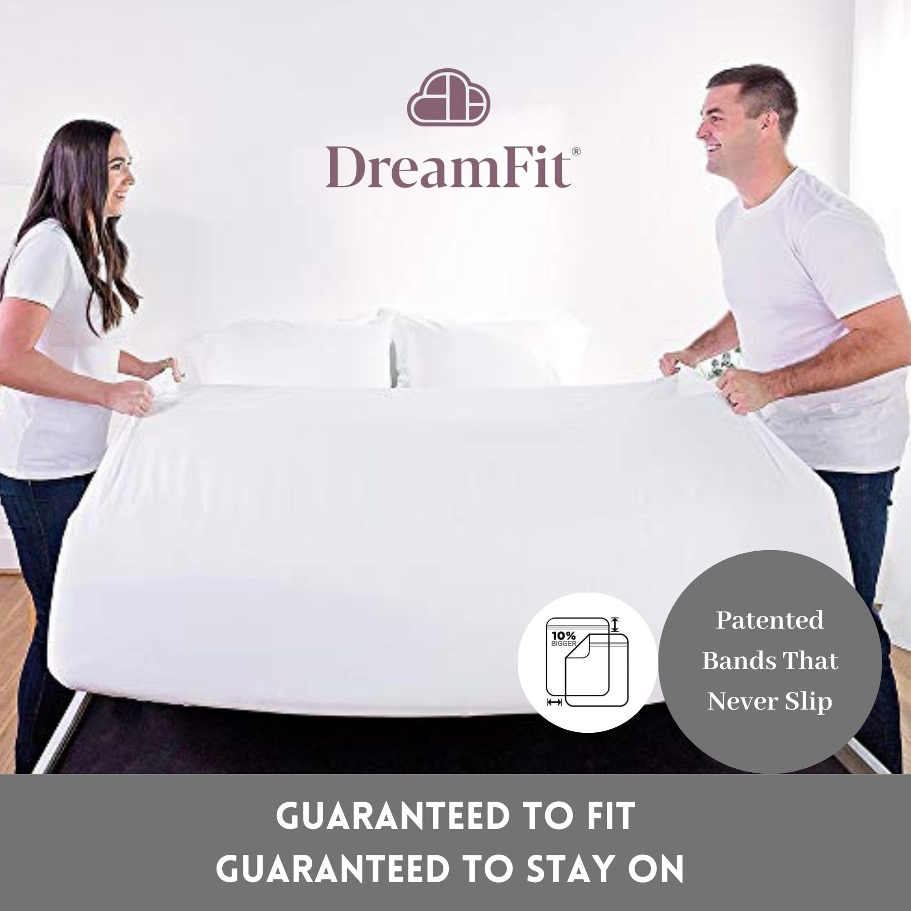 DreamFit DreamCool 100% Egyptian Cotton Cooling Bed Sheet Set with Elastic Corner Straps Extra Deep Pocket Crafted in USA King Sheet Set Ivory