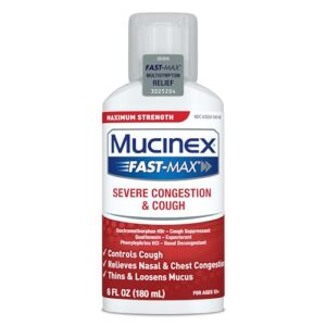 mucinex fast-max severe congestion & cough medicine, maximum strength symptom relief, over-the-counter medication, cold medicine, cough suppressant, expectorant, nasal decongestant, fsa/hsa, 6 fl oz