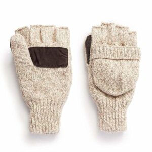 hot shot men’s the sentry wool fingerless pop-top mittens – oatmeal, insulated for cold outdoor weather